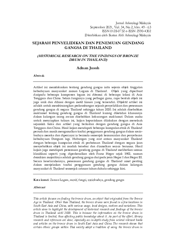 (PDF) Sejarah penyelidikan dan penemuan gendang gangsa di Laos