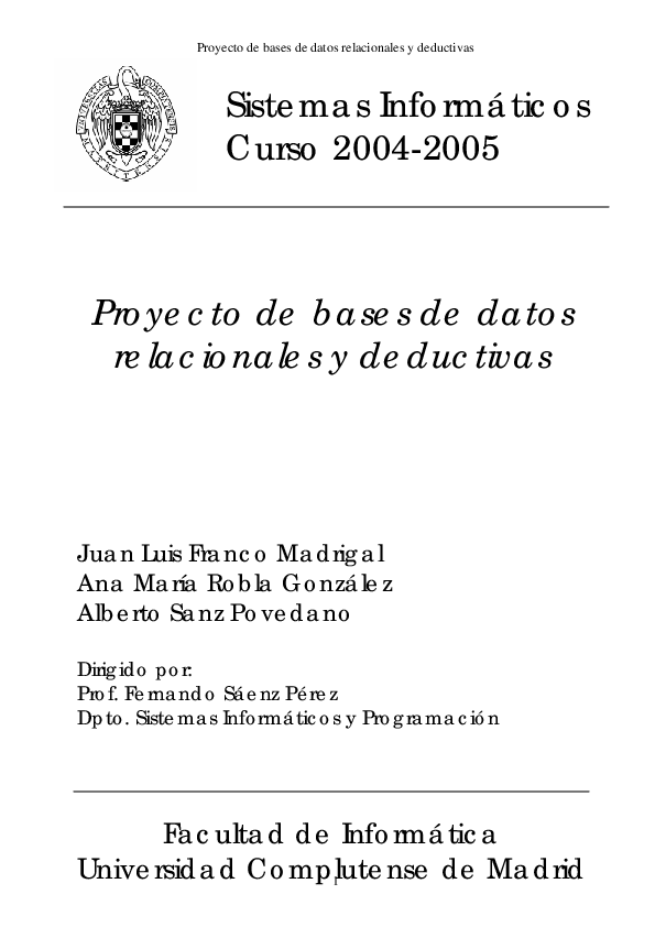 (PDF) Proyecto de bases de datos relacionales y deductivas