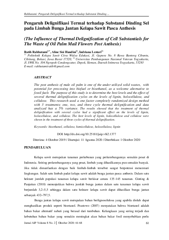 (PDF) Pengaruh Delignifikasi Termal Terhadap Substansi Dinding Sel Pada Limbah Bunga Jantan ...