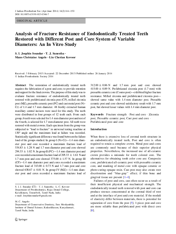 (PDF) Analysis of fracture resistance of endodontically treated teeth ...