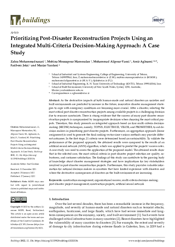 Prioritizing Post-Disaster Reconstruction Projects Using an Integrated ...