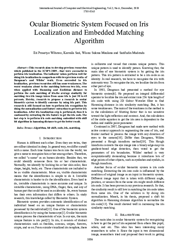 Pdf Ocular Biometric System Focused On Iris Localization And Embedded Matching Algorithm