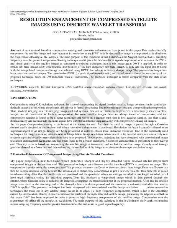 (PDF) Resolution Enhancement of Compressed Satellite Images Using Discrete Wavelet Transform