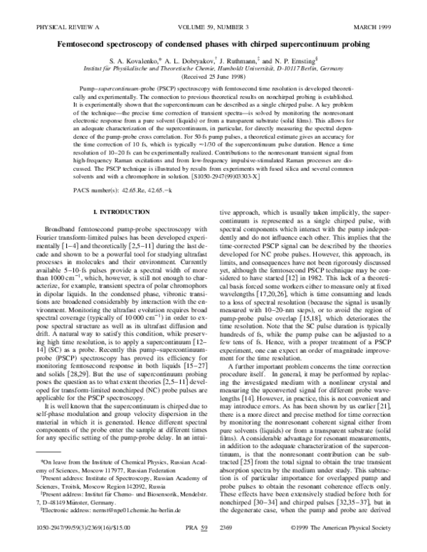 (PDF) Femtosecond spectroscopy of condensed phases with chirped supercontinuum probing