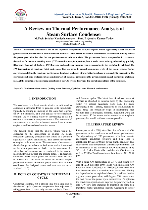 (PDF) A Review on Thermal Performance Analysis of Steam Surface Condenser