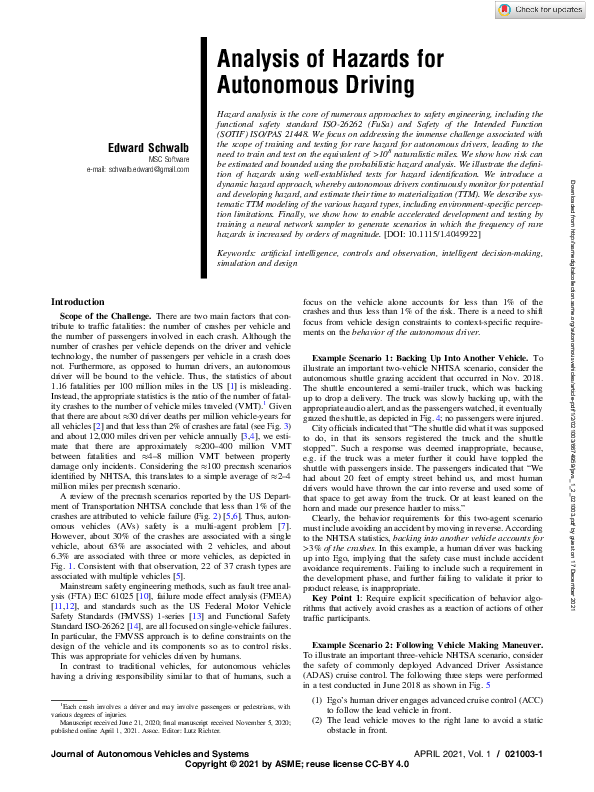 (PDF) Analysis of Hazards for Autonomous Driving