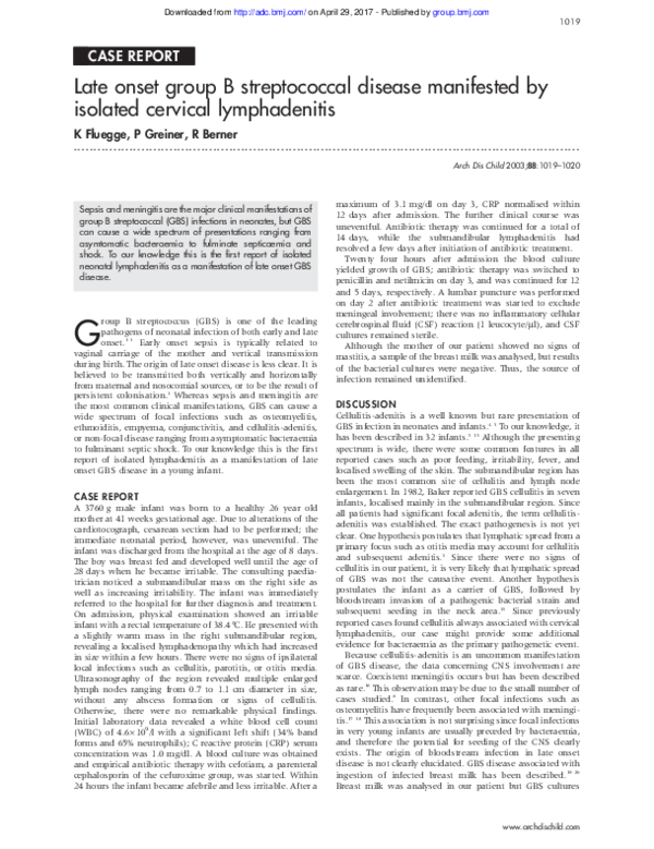 (PDF) Late onset group B streptococcal disease manifested by isolated cervical lymphadenitis