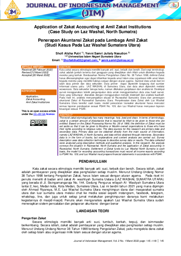 (PDF) Application of Zakat Accounting at Amil Zakat Institutions (Case Study on Laz Washal ...