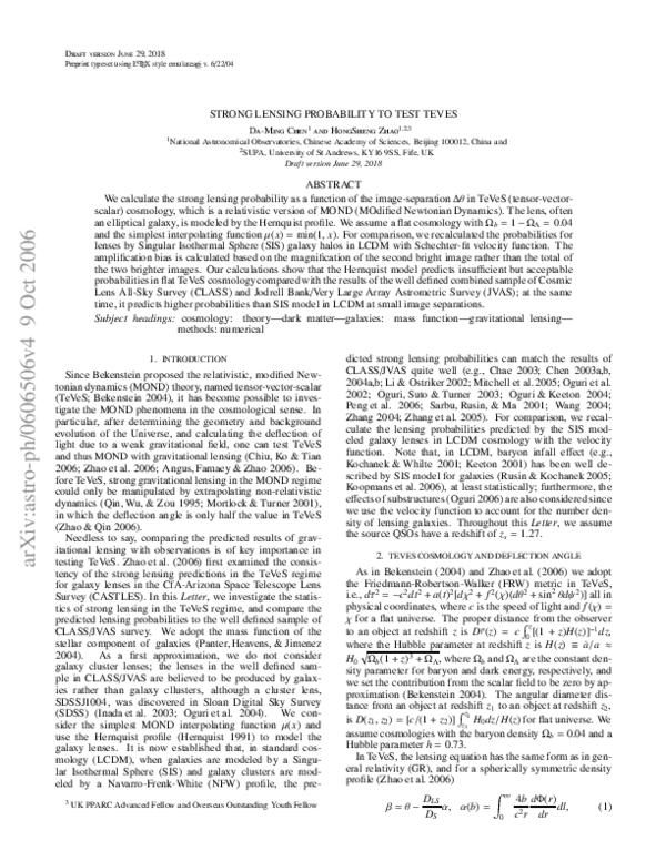 (PDF) Strong Lensing Probability for Testing TeVeS Theory
