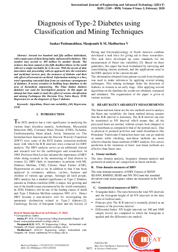 Pdf Diagnosis Of Type 2 Diabetes Using Classification And Mining Techniques