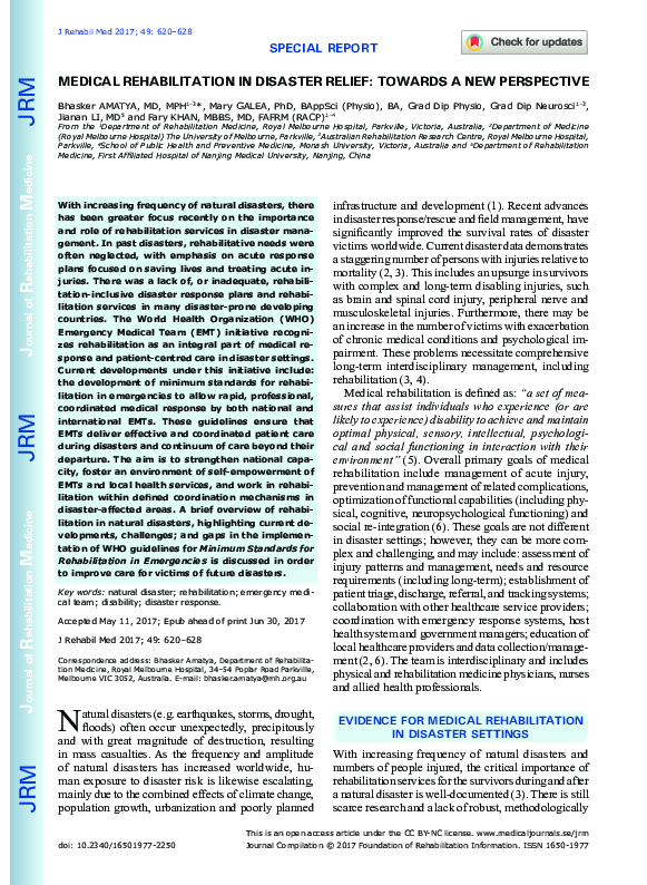 (PDF) Medical rehabilitation in disaster relief: Towards a new perspective