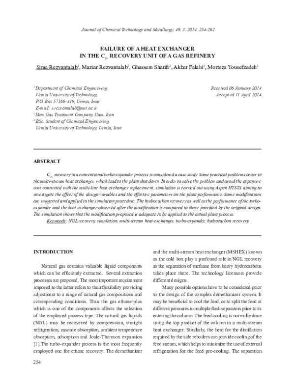 (PDF) Failure of a Heat Exchanger in the C 2+ Recovery Unit of a Gas ...