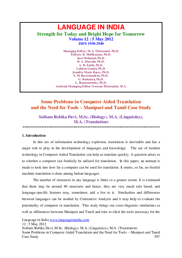 (PDF) Some Problems in Computer Aided Translation and the Need for ...