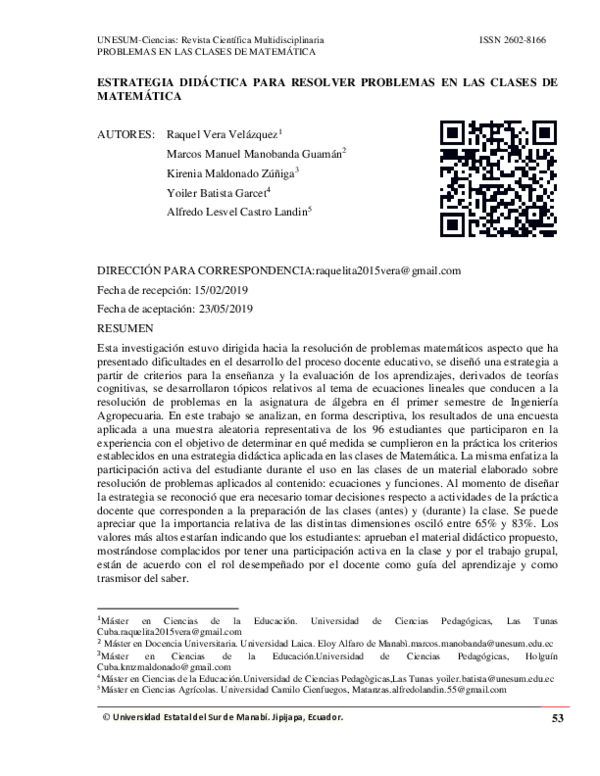 (PDF) Estrategia Didáctica Para Resolver Problemas en Las Clases De Matemática