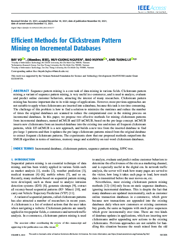 (PDF) Efficient Methods for Clickstream Pattern Mining on Incremental Databases