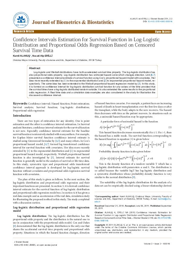 Pdf Confidence Intervals Estimation For Survival Function In Log Logistic Distribution And