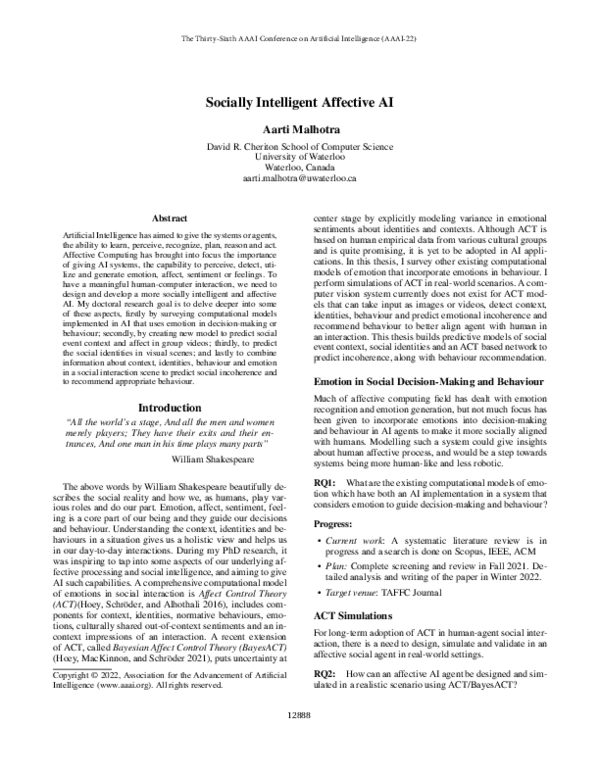 (PDF) Socially Intelligent Affective AI