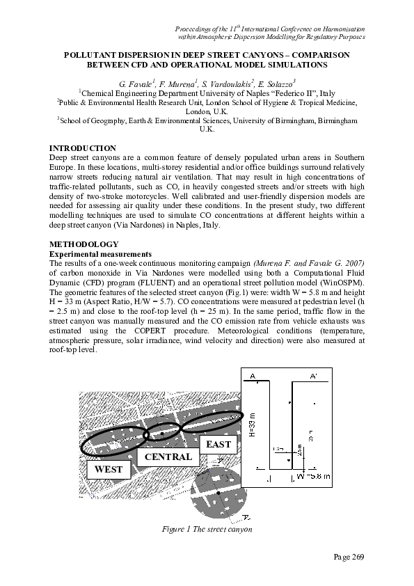Pdf Pollutant Dispersion In Deep Street Canyons Comparison Between Cfd And Operational Model
