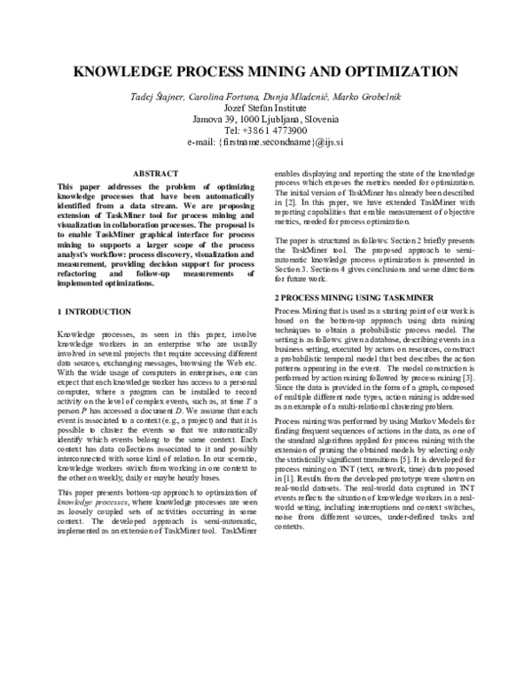 (PDF) Knowledge Process Mining and Optimization