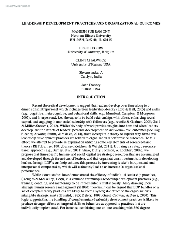 (PDF) Leadership Development Practices and Organizational Performance