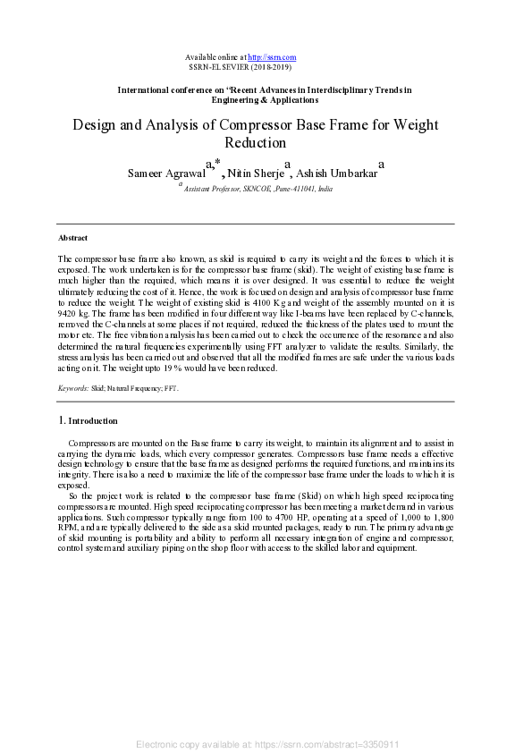 (PDF) Design and Analysis of Compressor Base Frame for Weight Reduction