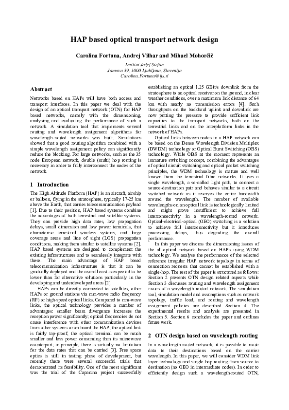 (PDF) HAP based optical transport network design
