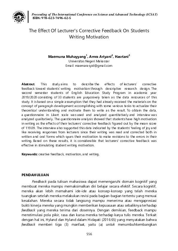 (PDF) The Effect Of Lecturer's Corrective Feedback On Students Writing ...