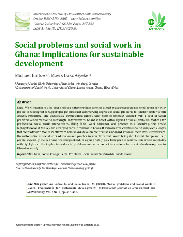 (PDF) Social problems and social work in Ghana: Implications for ...