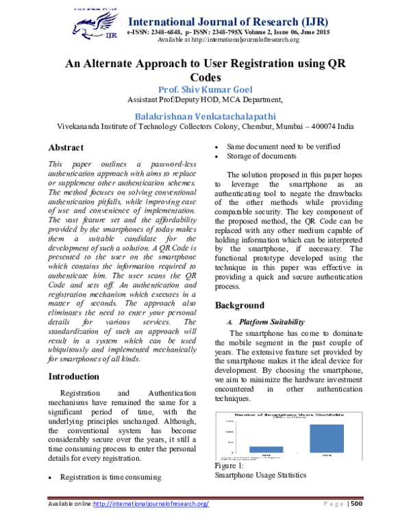 (PDF) An Alternate Approach to User Registration using QR Codes