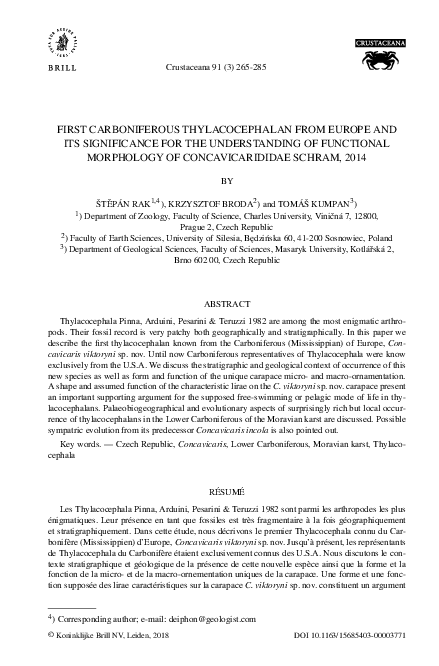 (PDF) First Carboniferous thylacocephalan from Europe and its ...