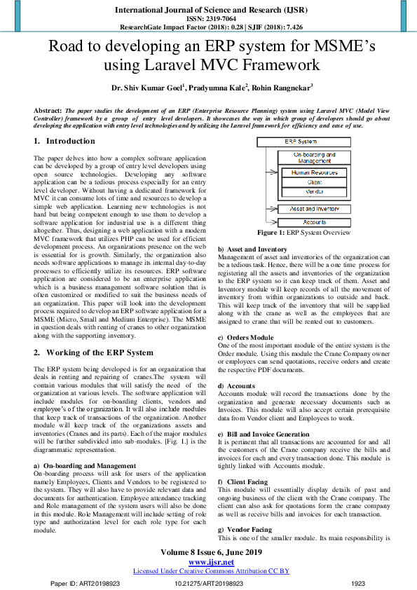 (PDF) Road to developing an ERP system for MSME ’ s using Laravel MVC Framework