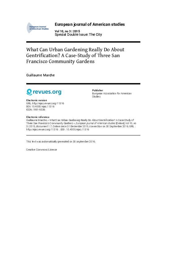 (PDF) What Can Urban Gardening Really Do About Gentrification? A Case ...