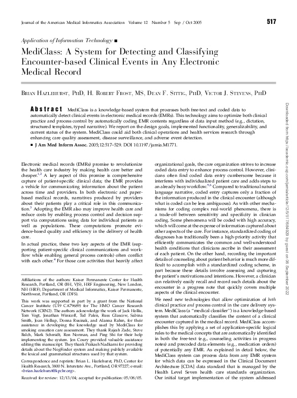 (PDF) MediClass: A System for Detecting and Classifying Encounter-based Clinical Events in Any ...