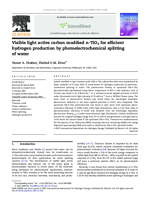 Pdf Visible Light Active Carbon Modified N Tio2 For Efficient