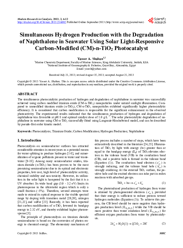 (PDF) Simultaneous Hydrogen Production with the Degradation of ...