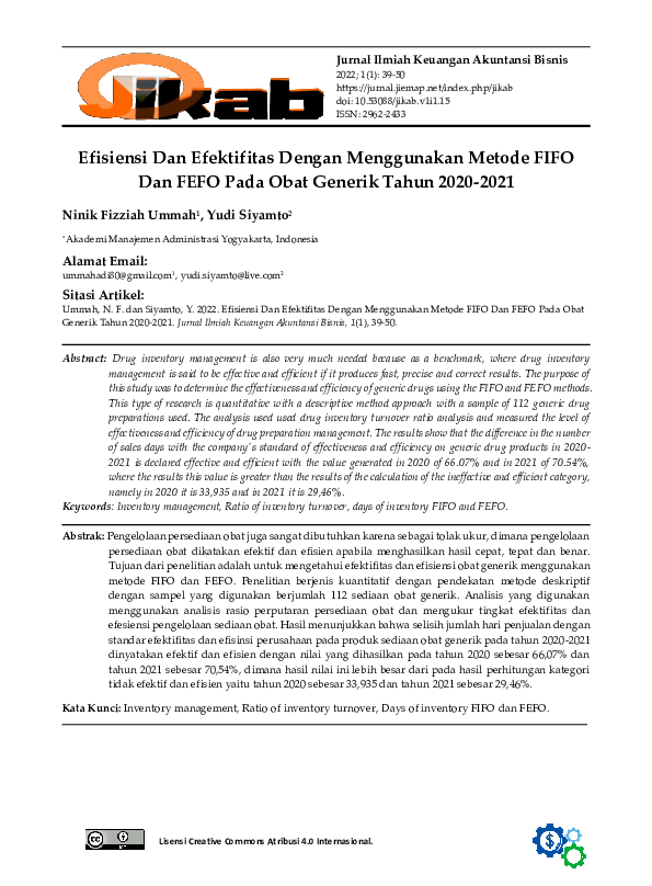 (PDF) Efisiensi Dan Efektifitas Dengan Menggunakan Metode FIFO Dan FEFO ...