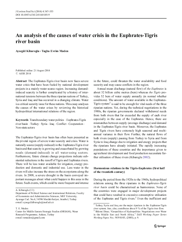 (PDF) An analysis of the causes of water crisis in the Euphrates-Tigris ...