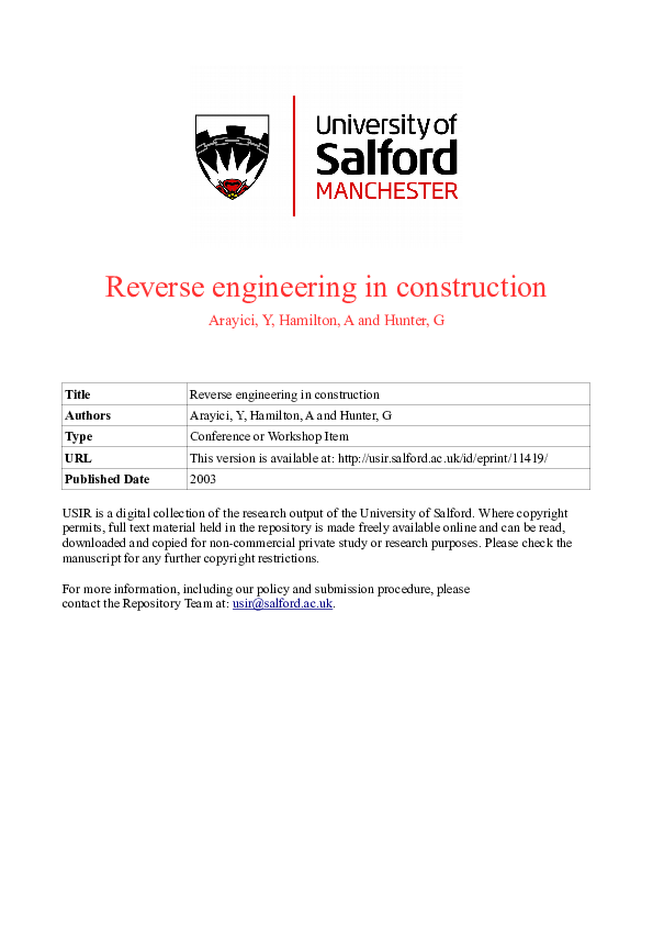 (PDF) Reverse engineering in construction