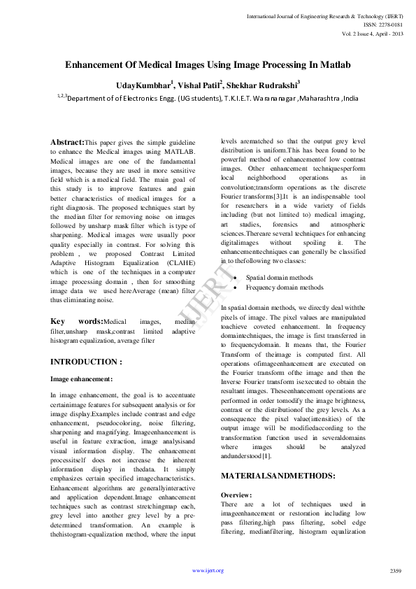 (PDF) Enhancement Of Medical Images Using Image Processing In Matlab