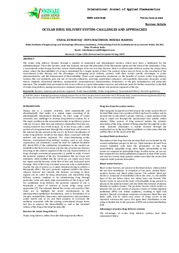 (PDF) Ocular Drug Delivery System: Challenges and Approaches