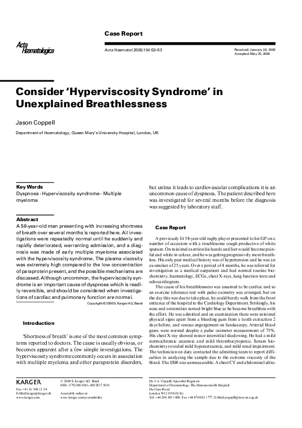 (PDF) Consider ‘Hyperviscosity Syndrome’ in Unexplained Breathlessness ...