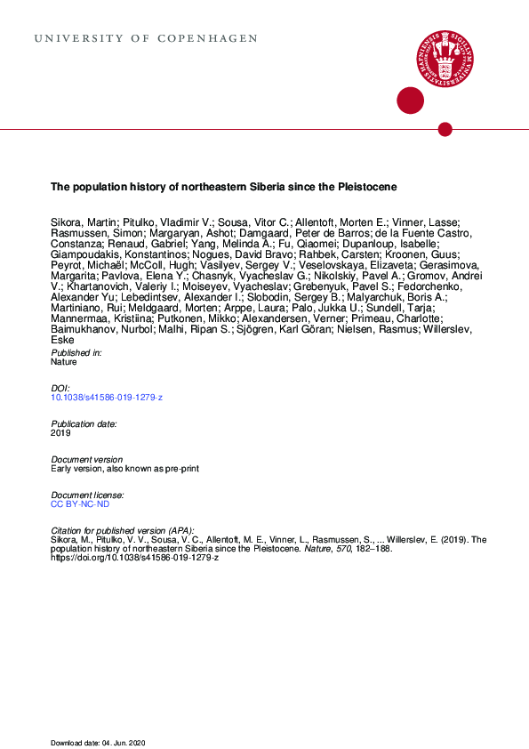 (PDF) The population history of northeastern Siberia since the Pleistocene
