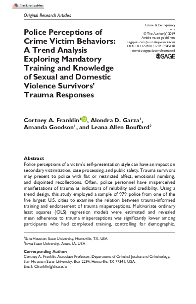 (PDF) Police Perceptions of Crime Victim Behaviors: A Trend Analysis ...