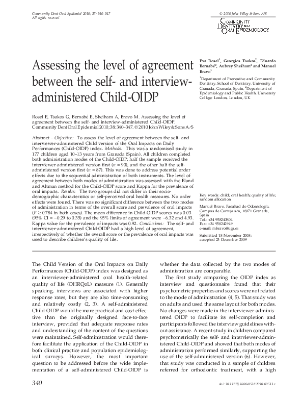 (PDF) Assessing the level of agreement between the self- and interview ...