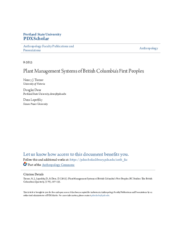 (PDF) Plant Management Systems of British Columbia\u27s First Peoples