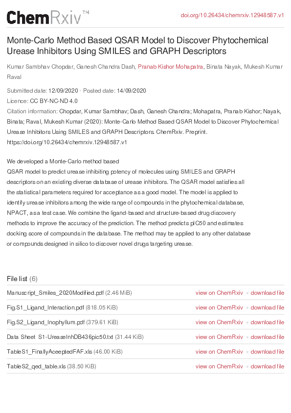 (PDF) Monte-Carlo Method Based QSAR Model to Discover Phytochemical ...