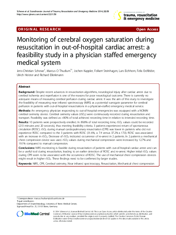 (PDF) Monitoring of cerebral oxygen saturation during resuscitation in ...