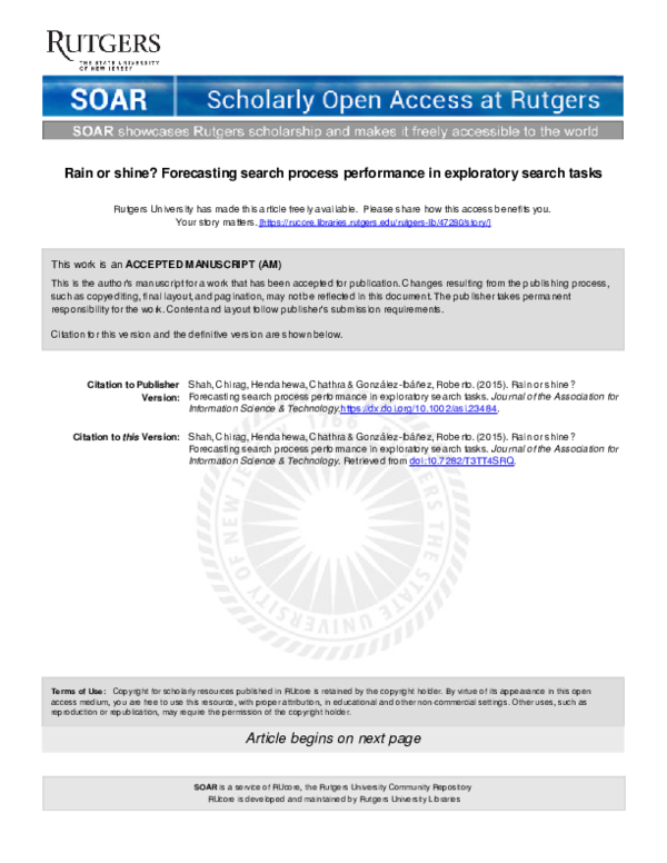 (PDF) Rain or shine? Forecasting search process performance in exploratory search tasks