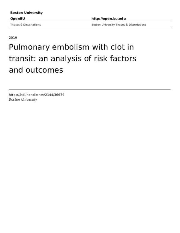 (PDF) Pulmonary embolism with clot in transit: An analysis of risk ...