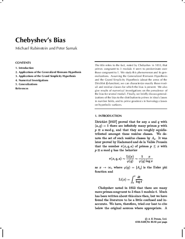 (PDF) Chebyshev's Bias